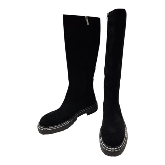 Splendid | Shoes | Black Suede Knee High Boots Chunky Lug Sole Fashion ...